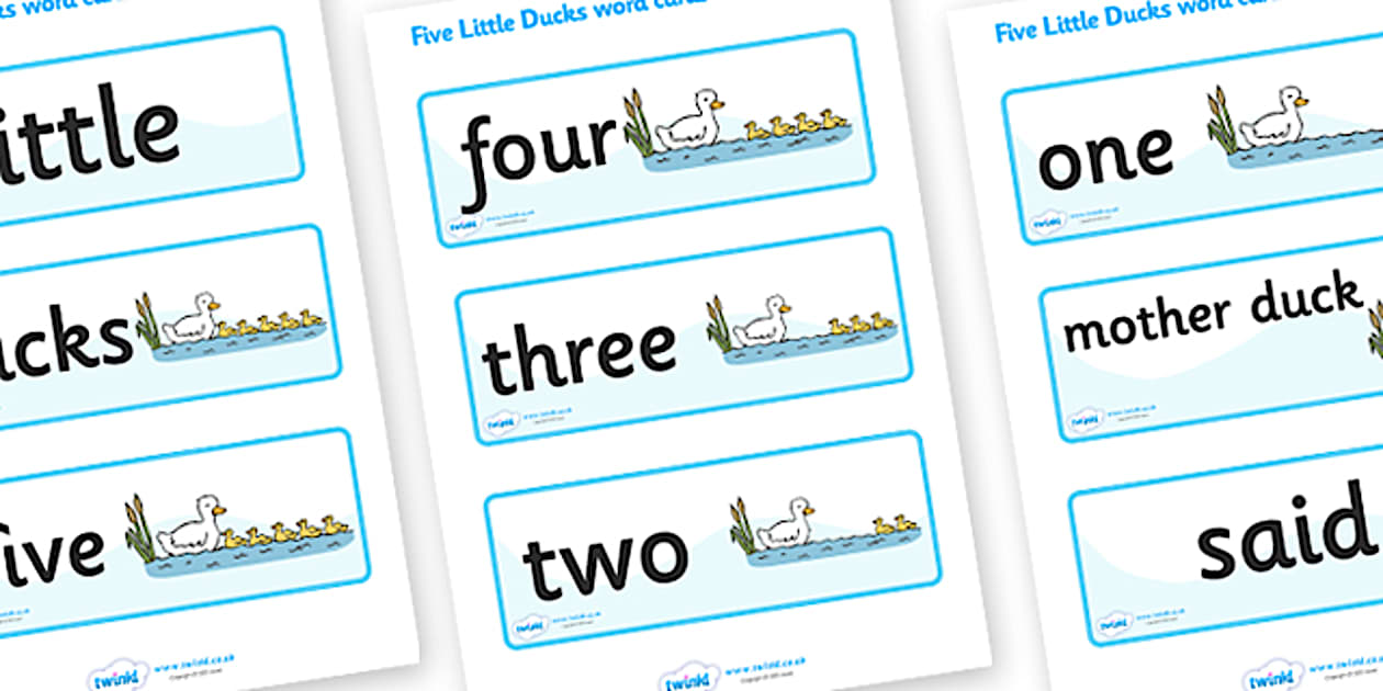 5 Little Ducks Word Cards (teacher made) - Twinkl