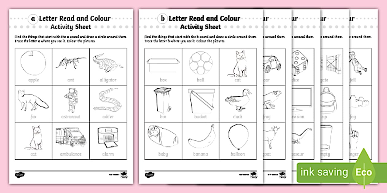 Alphabet Read and Colour Activity Sheet Bumper Pack - Twinkl