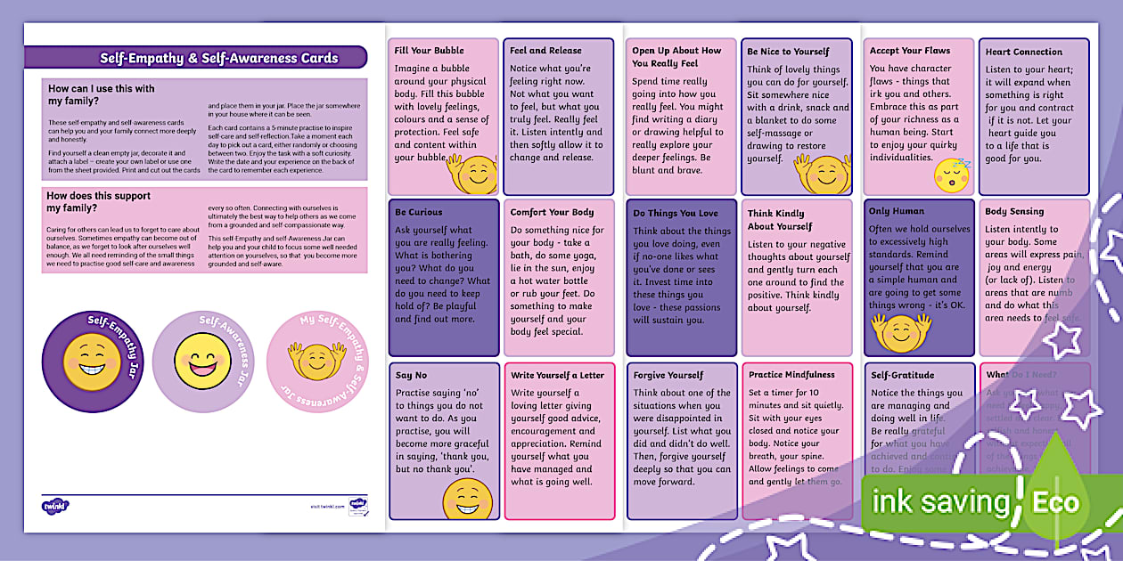 Self-Empathy and Self-Awareness Cards (teacher made)
