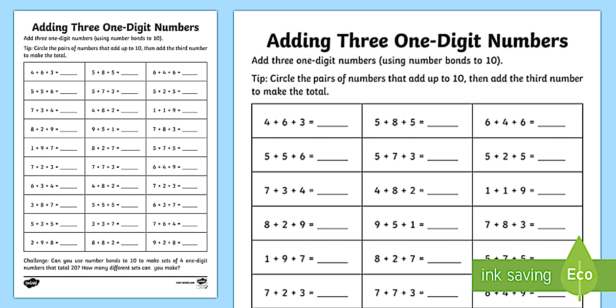 SA Adding 3 1-Digit Numbers (Using Number Facts to 10)