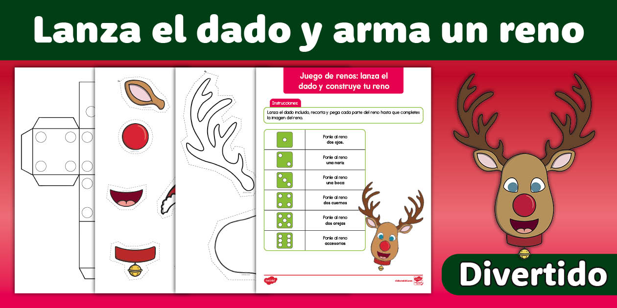 Actividad juego de renos: lanza el dado y construye tu reno