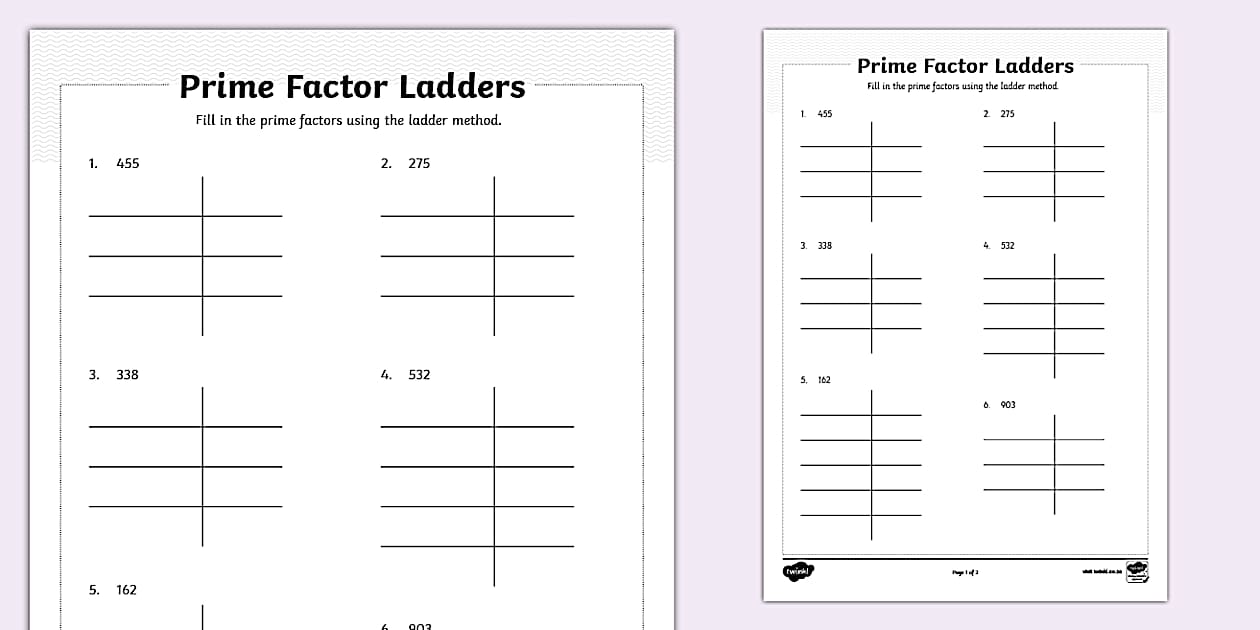 Prime Factor Ladders Activity Sheet (teacher made) - Twinkl