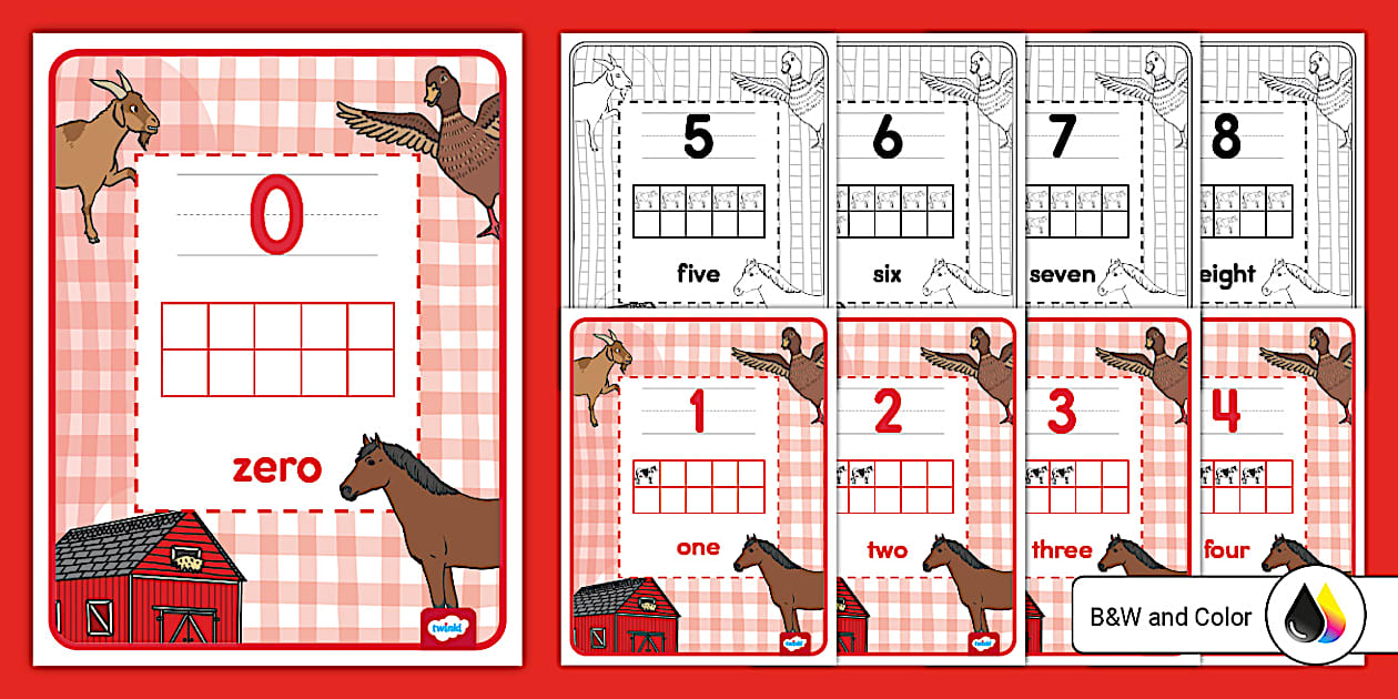 Down on the Farm Theme Numbers 0-20 Posters (Lehrer gemacht)