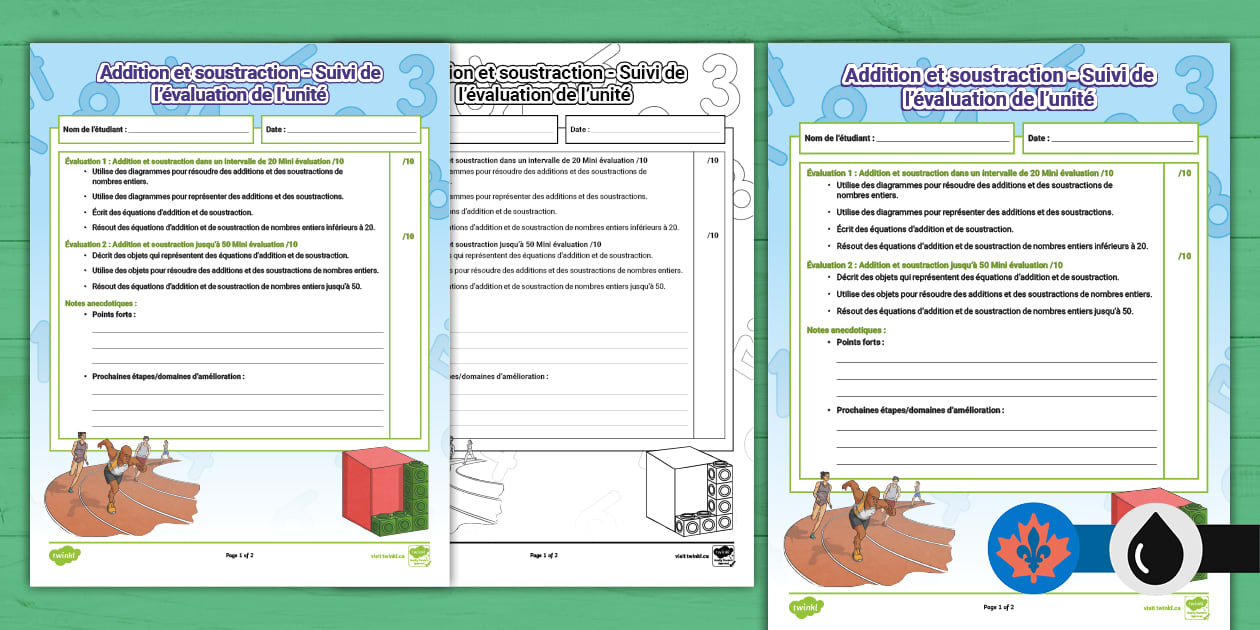 Grade 1 Addition and Subtraction Unit Evaluation French