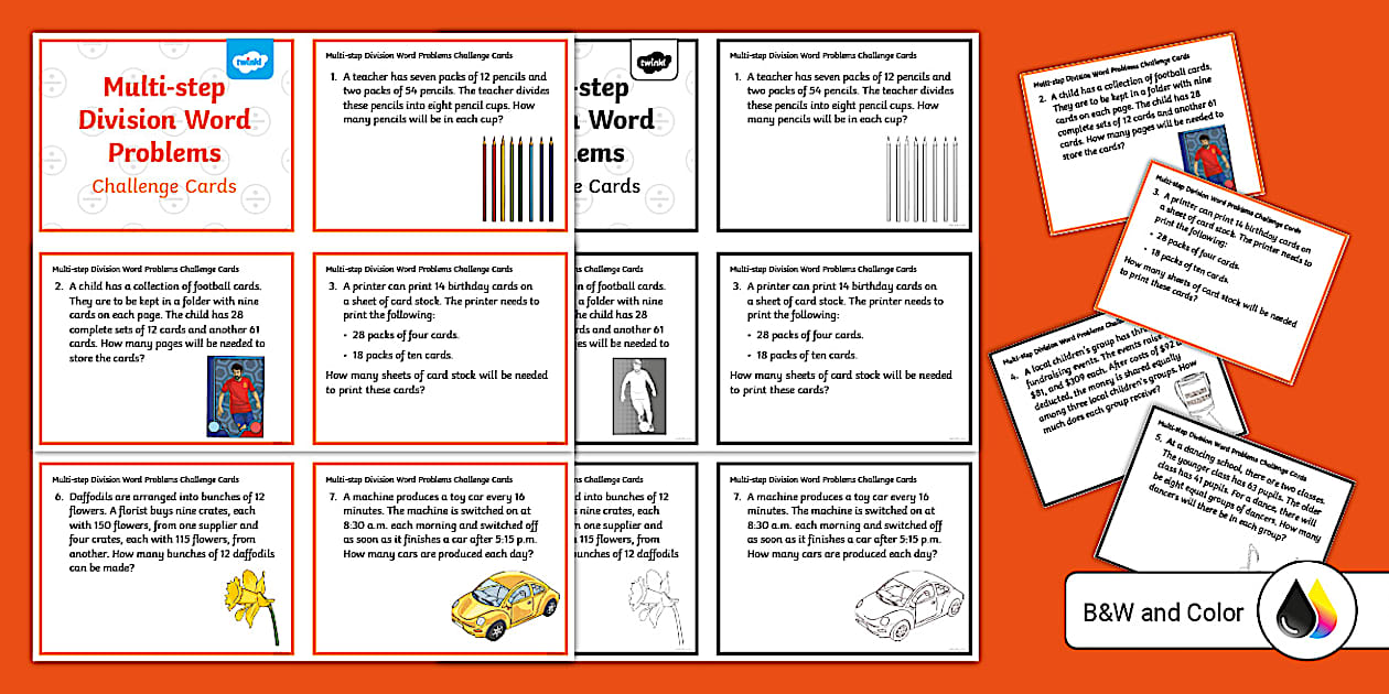 Multi-step Division Word Problem Challenge Cards for 3rd-5th Grade