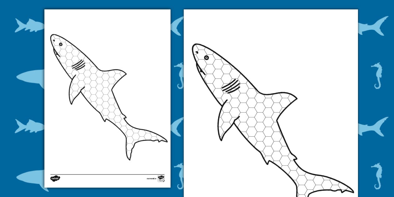 * NEW * Shark Mosaic Colouring Sheet - Twinkl Colouring