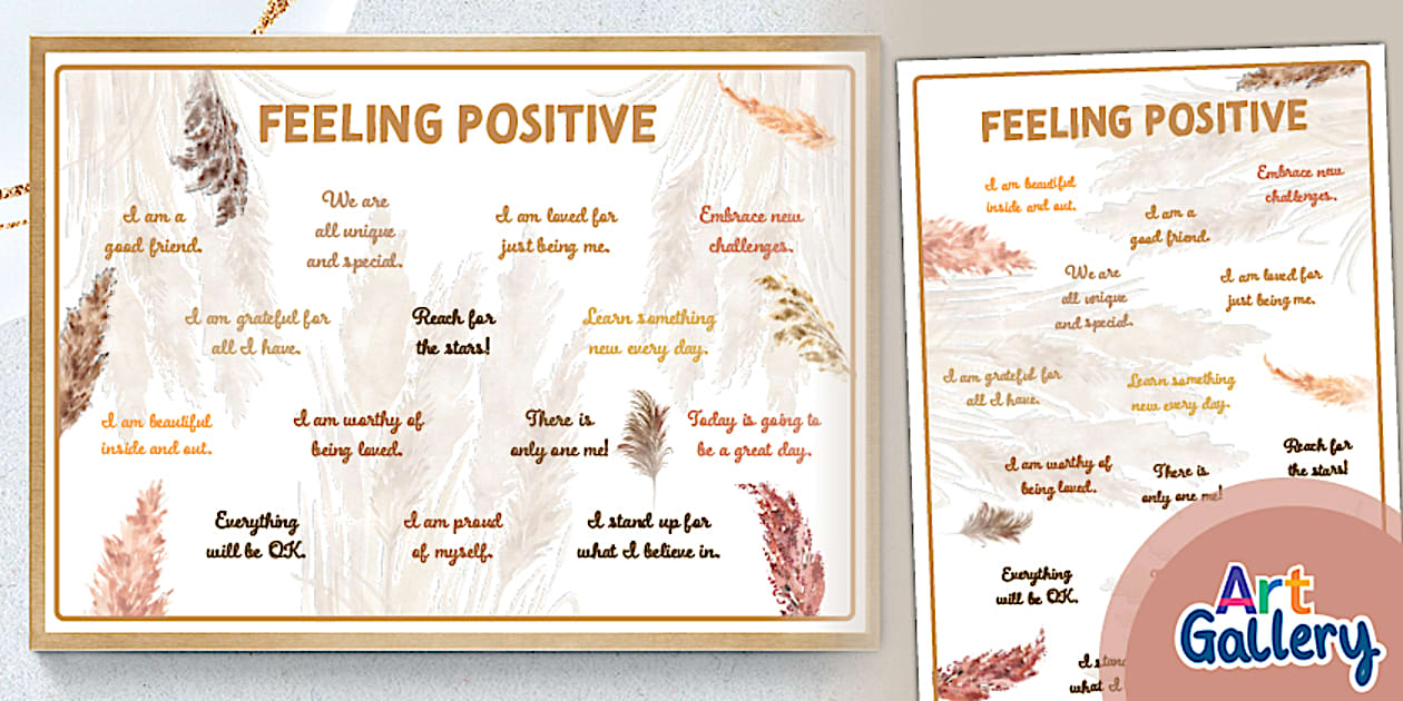 Boho Neutral Feeling Positive Classroom Poster