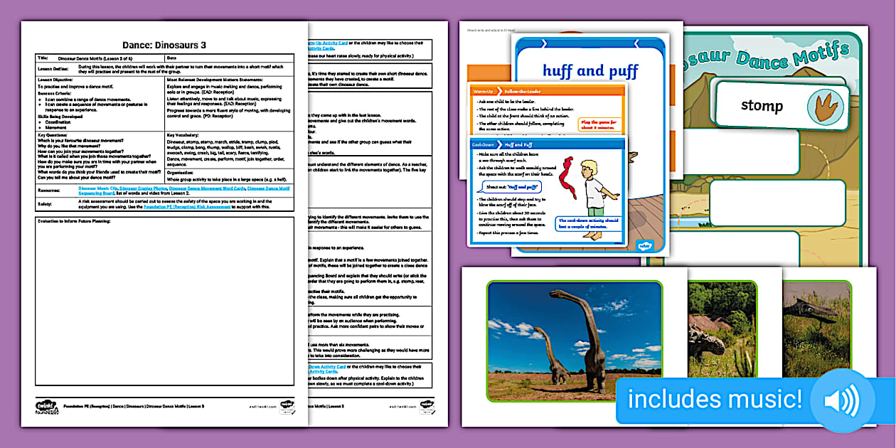 EYFS PE Dance Dinosaurs Lesson 3: Dinosaur Dance Motifs
