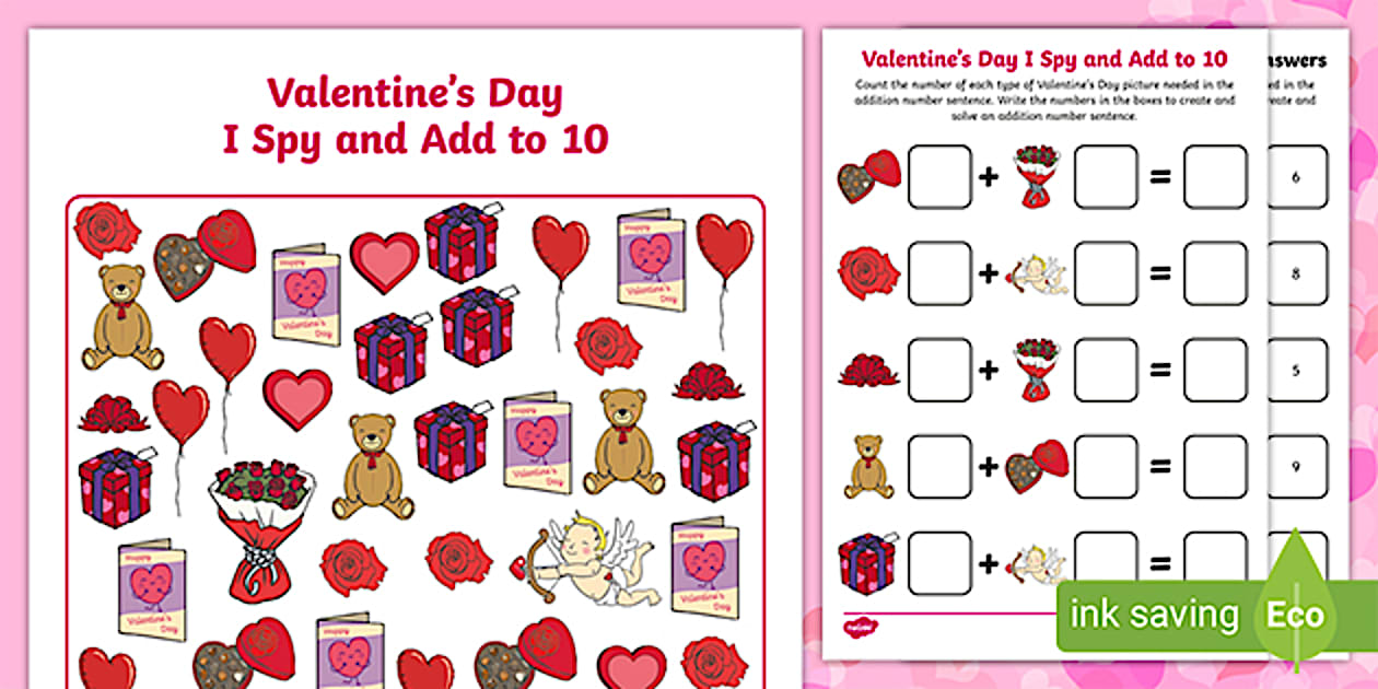 👉 Valentine's Day I Spy and Add to 10 (Teacher-Made)