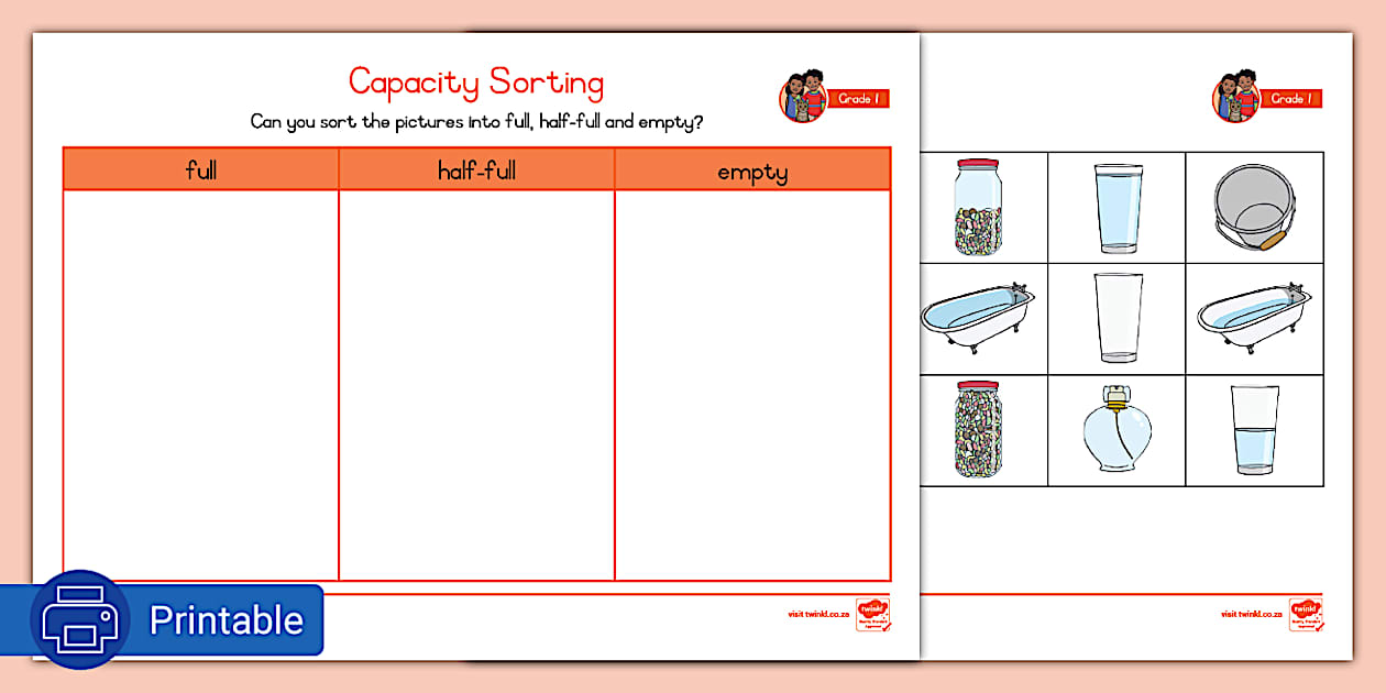 Grade 1 Capacity Sorting Activity Sheet (teacher made)