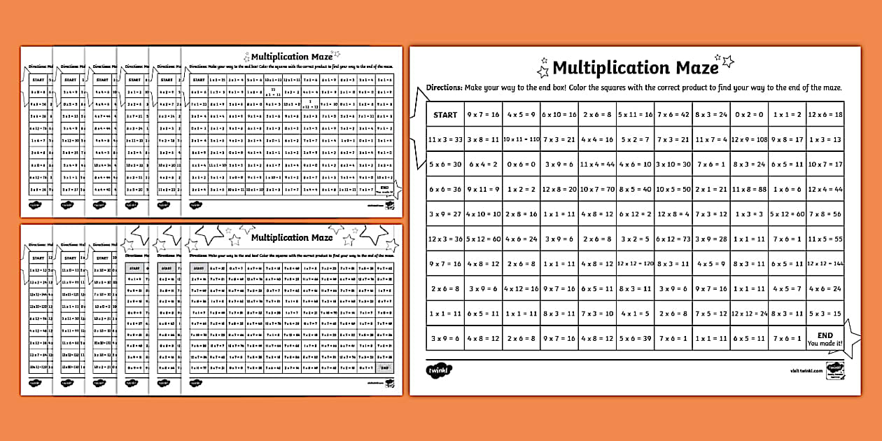 Math Multiplication Maze Activity Pack for 3rd-5th Grade