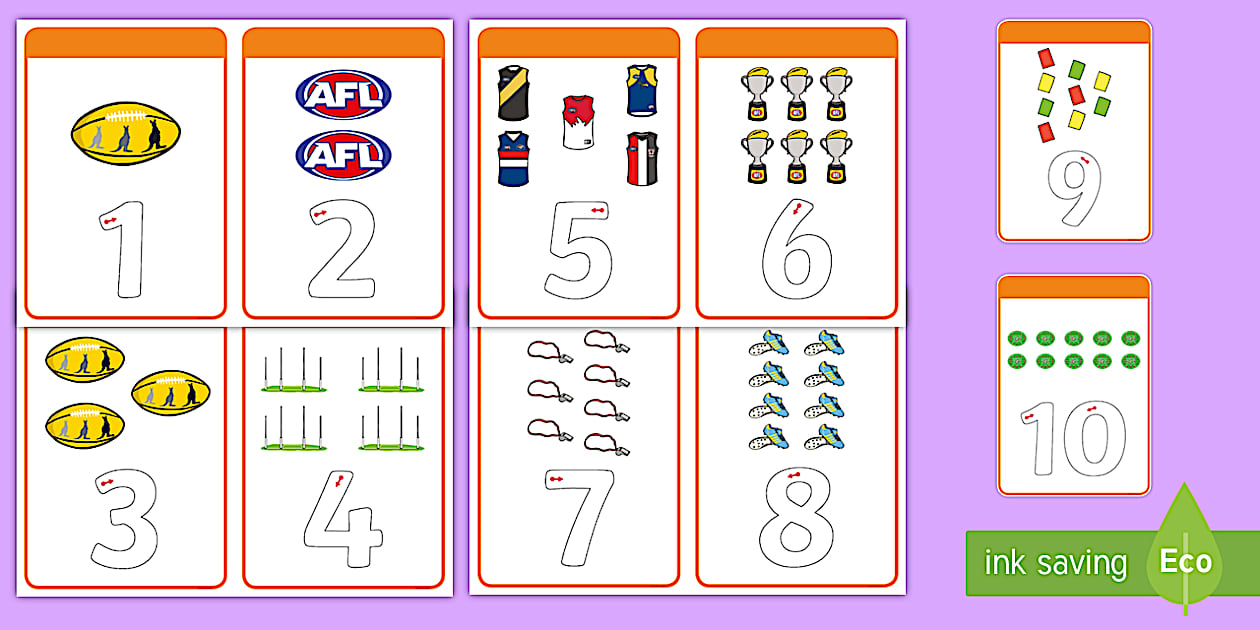 SA AFL 1-10 Number Tracing Cards (teacher made) - Twinkl