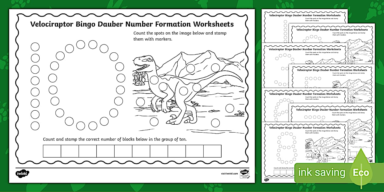 Velociraptor Bingo Dauber Number Formation Worksheets