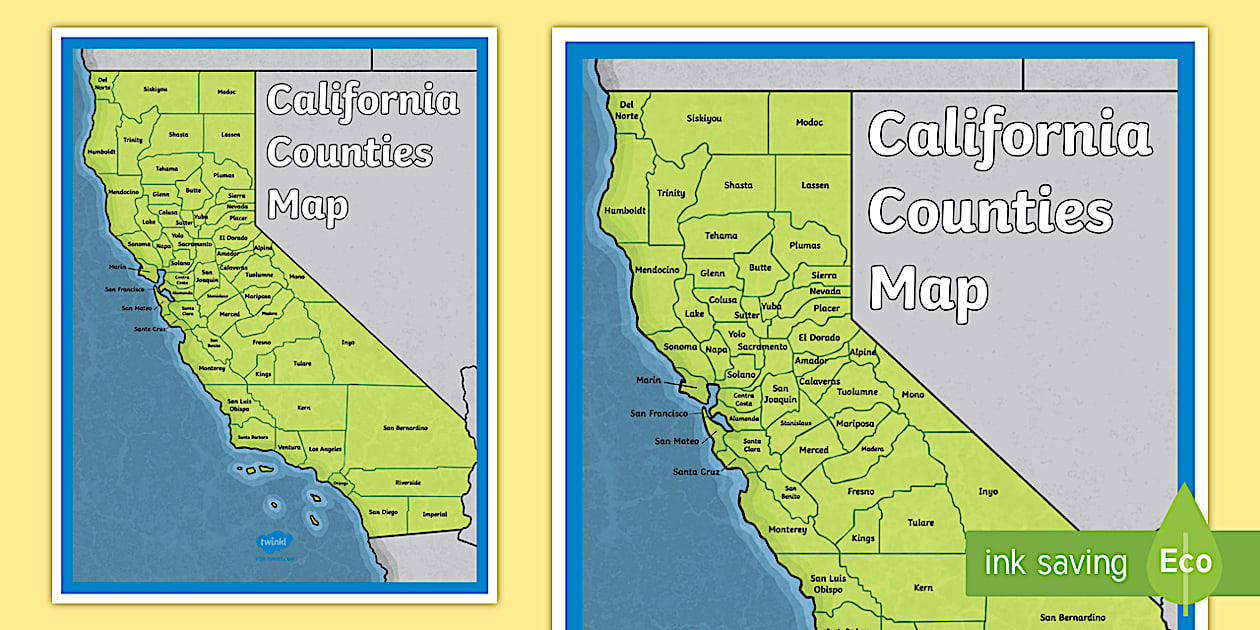 California Counties Map (teacher made) - Twinkl