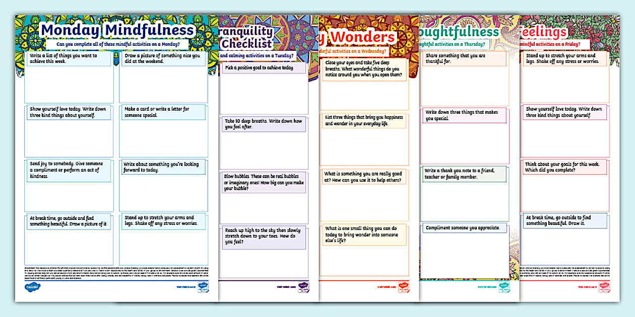 Weekly Wellbeing Checklists Pack (teacher made) - Twinkl