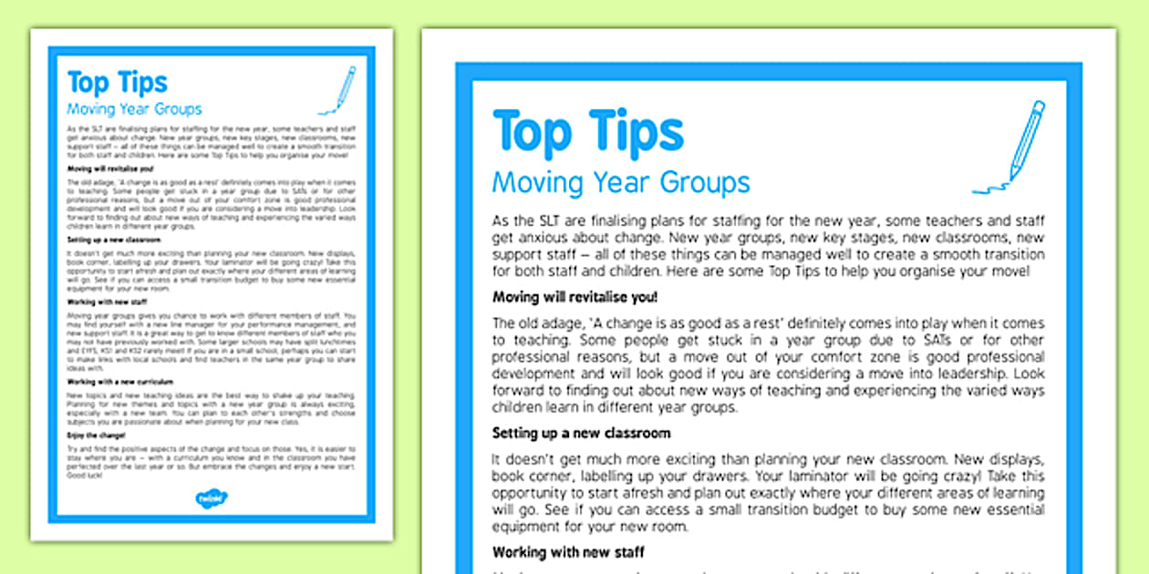 Moving Year Groups Top Tips (teacher made) - Twinkl