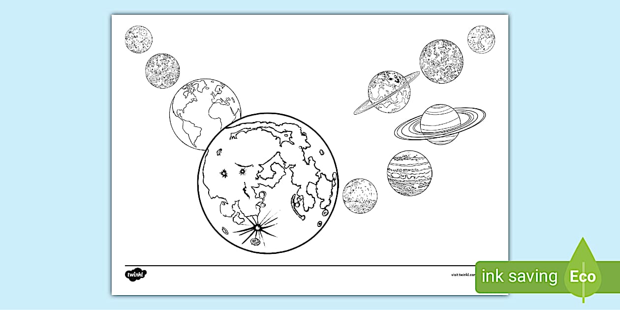 The Moon and Planets Colouring Page (teacher made) - Twinkl