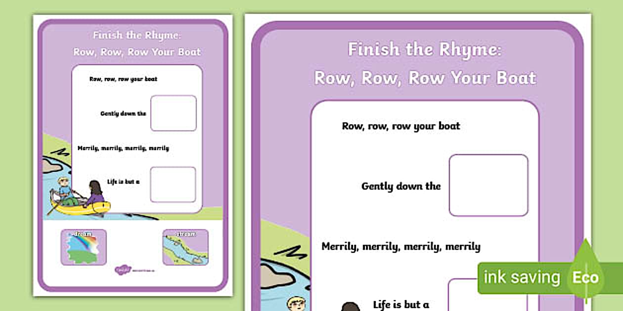 Finish the Rhyme: Row, Row, Row Your Boat Worksheet - Twinkl