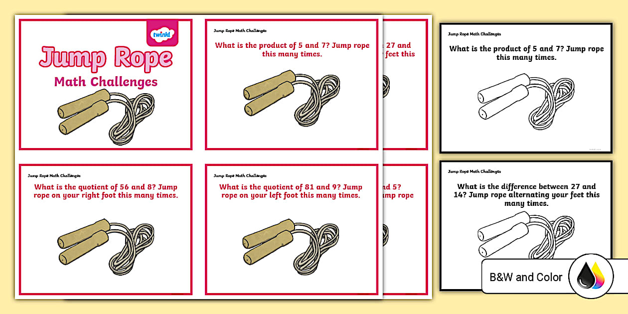 Jump Rope Math Challenge Cards for 3rd-5th Grade - Twinkl