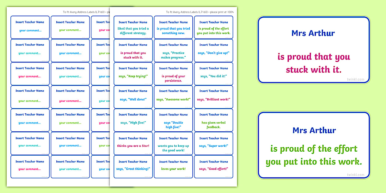 Personalised Editable Growth Mindset Feedback Stickers