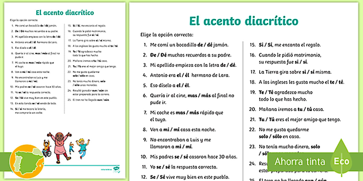 Ficha de actividad: El acento diacrítico - Twinkl