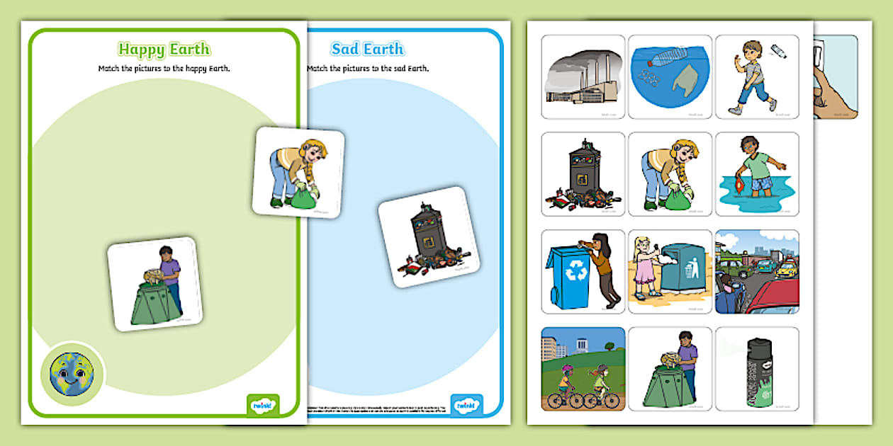 Happy Earth Sad Earth Sorting Activity | Twinkl - Twinkl