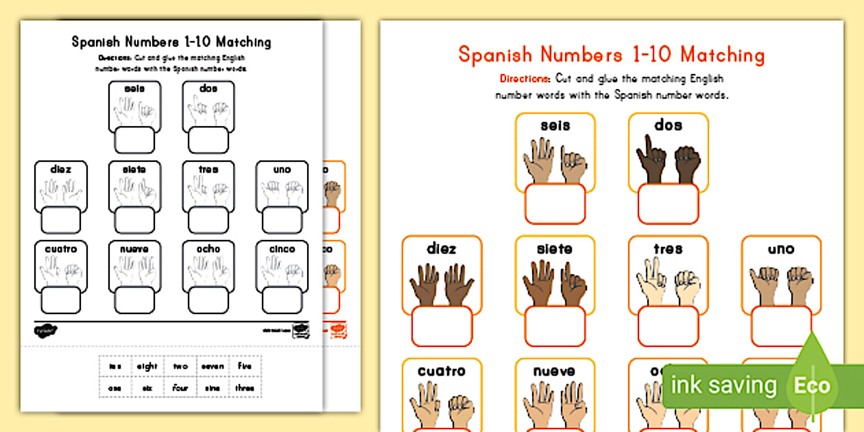Spanish Numbers 1-10 Matching Worksheet | Twinkl USA