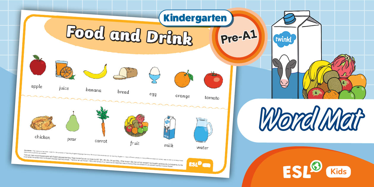ESL Food & Drink Word Mat {Kindergarten}