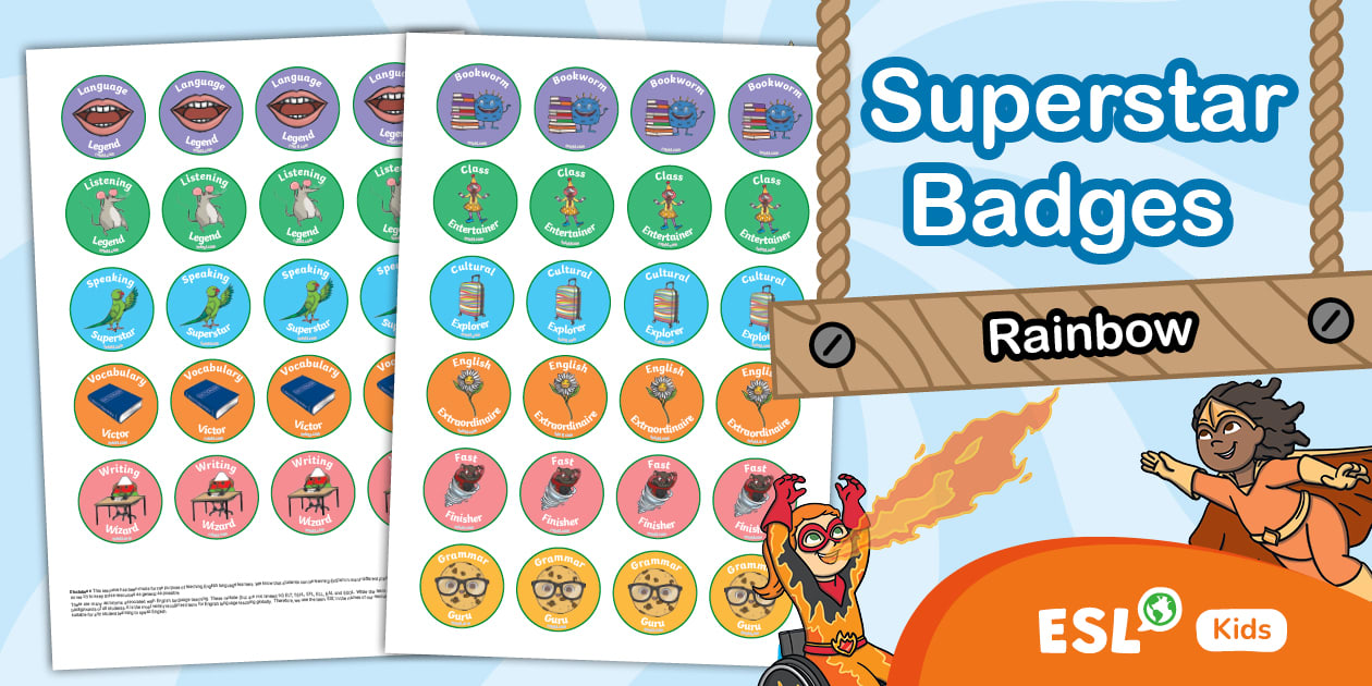 ESL Superstar Badges: Rainbow Collection (teacher made)