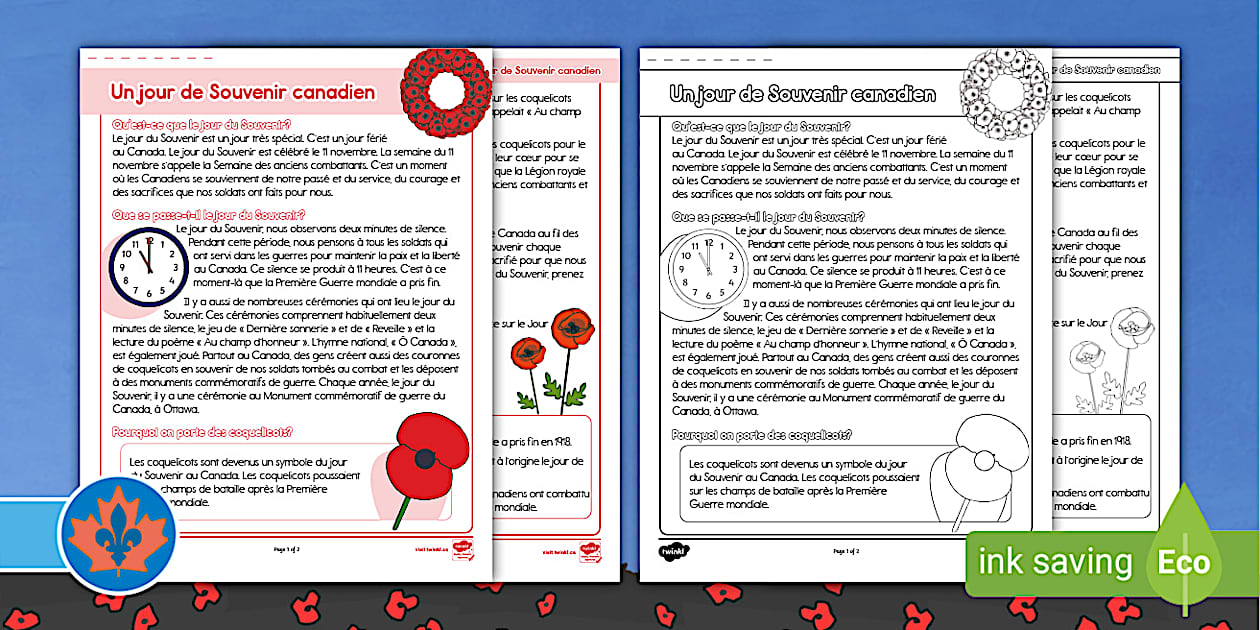 FREE Remembrance Day in Canada Fact File French - Twinkl