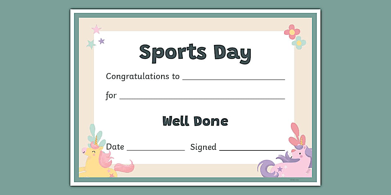 Unicorn-Themed Sports Day Certificate (teacher made)