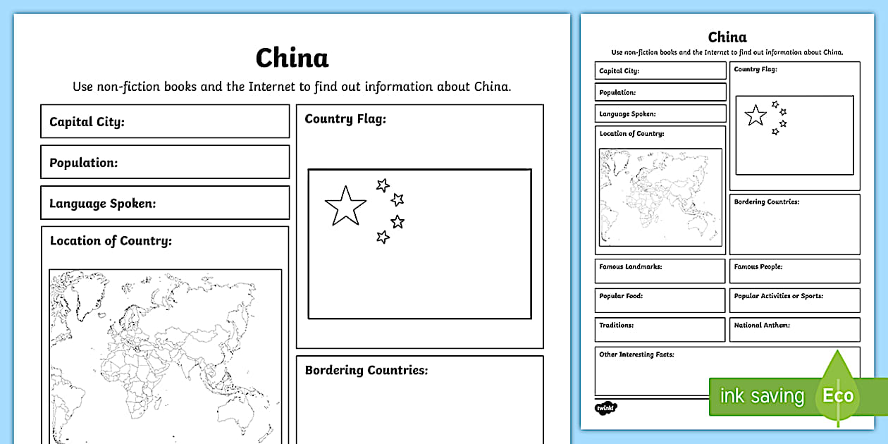 Editable China Fact File Writing Template - Twinkl