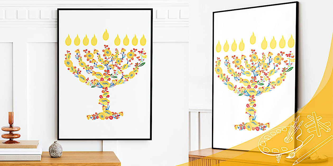 Floral Menorah Hanukkah Poster | Twinkl Art Gallery