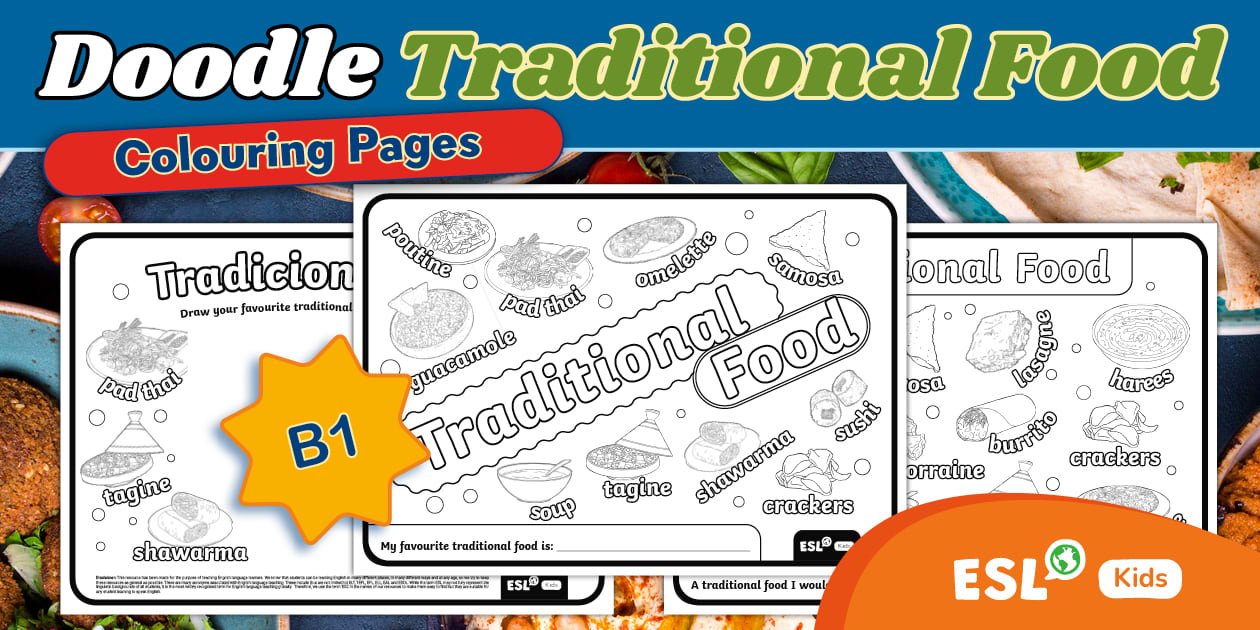 ESL Doodle Traditional Food Colouring Pages