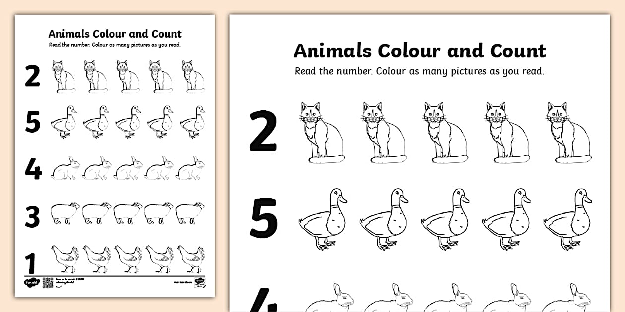 Animals Themed Count and Color Sheet (Teacher-Made) - Twinkl
