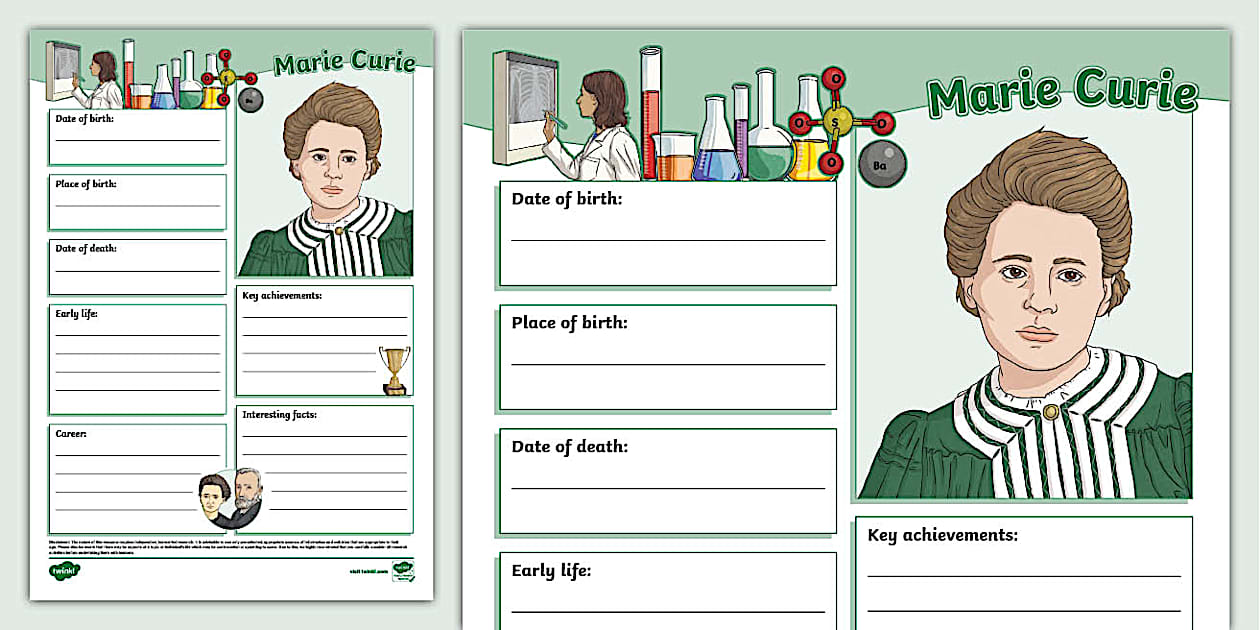 Marie Curie Fact File Template, Marie Curie (teacher made)
