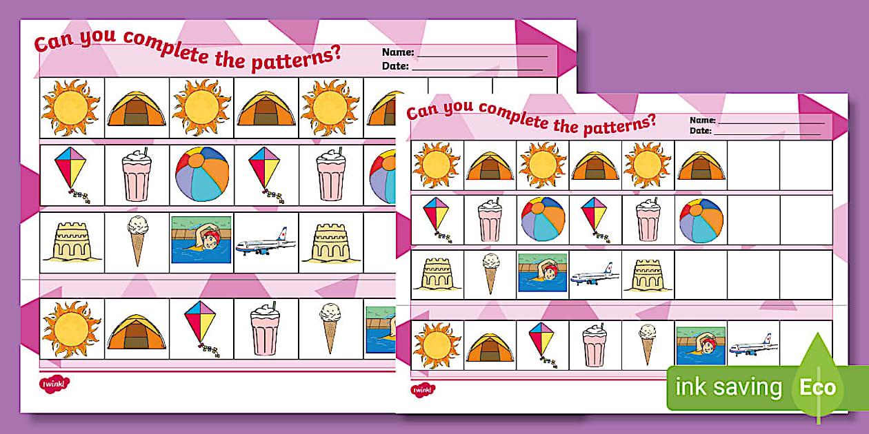 Summer Differentiated Complete the Pattern Worksheets - seasons