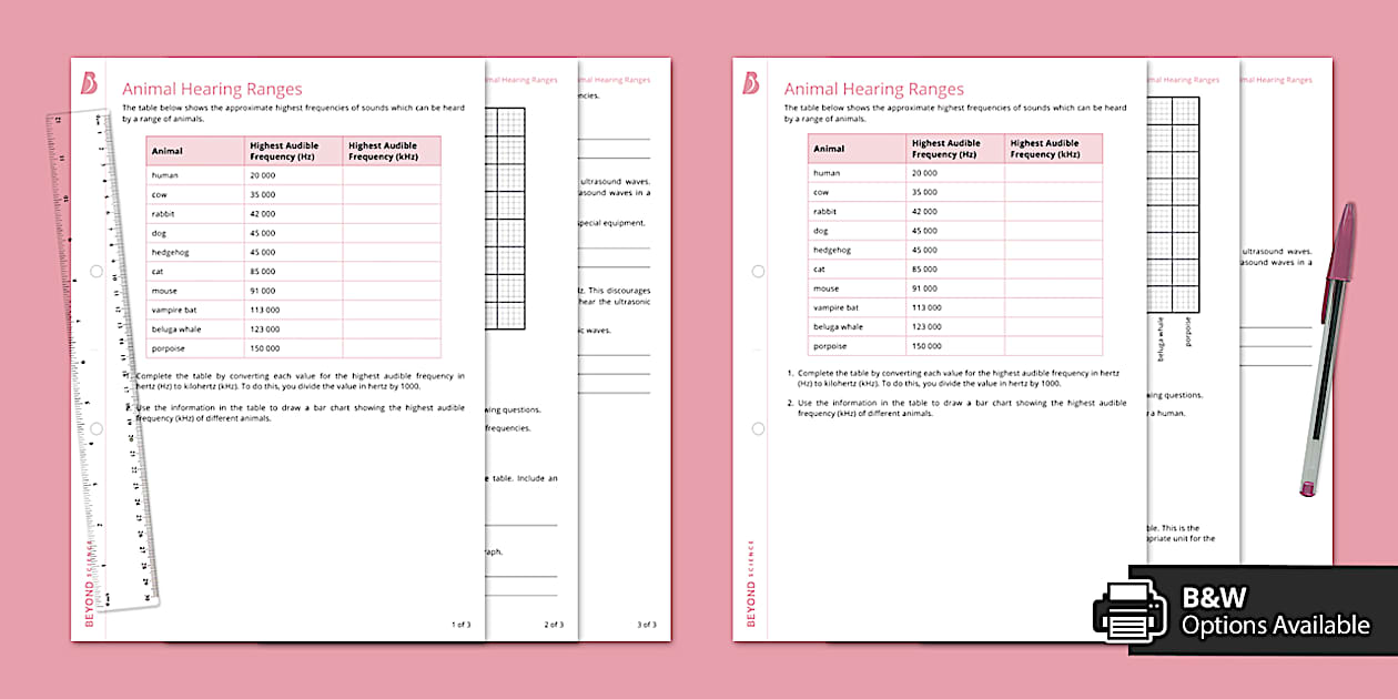 Animal Hearing Ranges Worksheets | Beyond (teacher made)