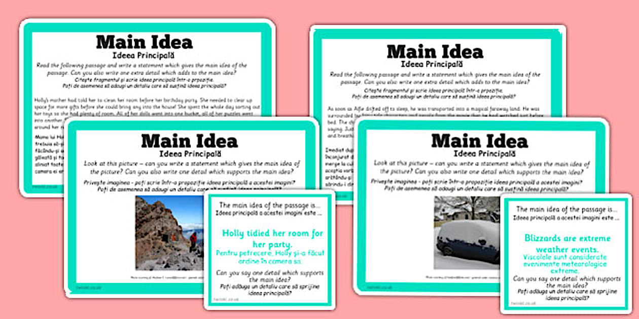 Guided Reading Skills Task Cards Main Idea Romanian Translation