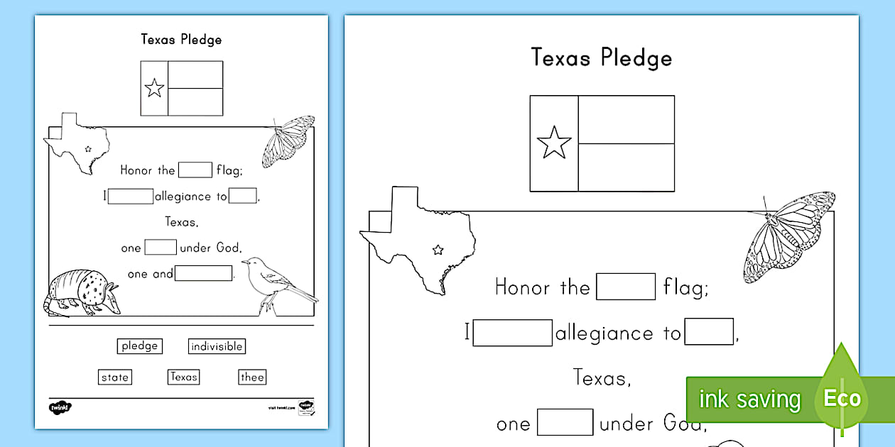 Texas Pledge Cut and Paste Worksheet - Twinkl