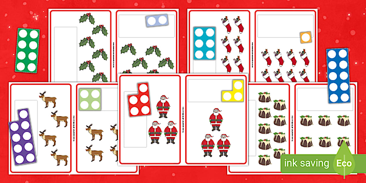 Christmas-Themed Count and Find the Matching Number Shapes Cards