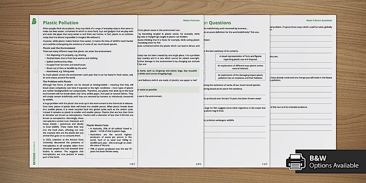 All about Plastic Pollution Comprehension Activity - Twinkl