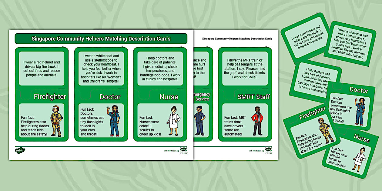 Singapore Community Helpers Matching Task Cards - Twinkl