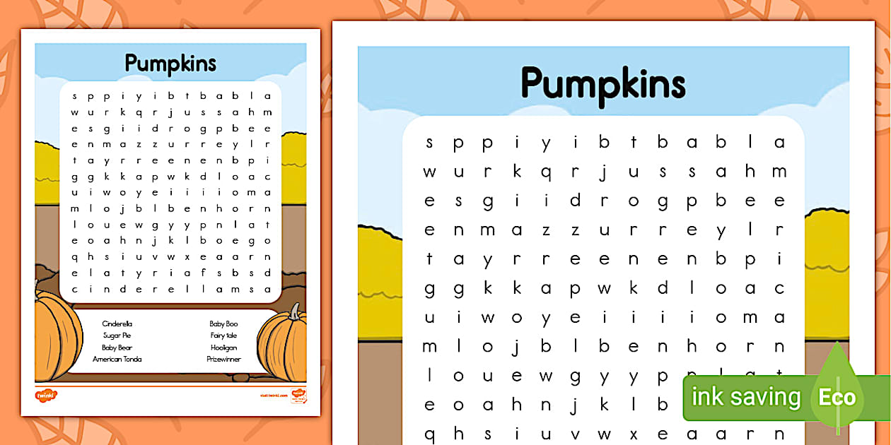 Pumpkins Word Search for K-2nd Grade (l'enseignant a fait)