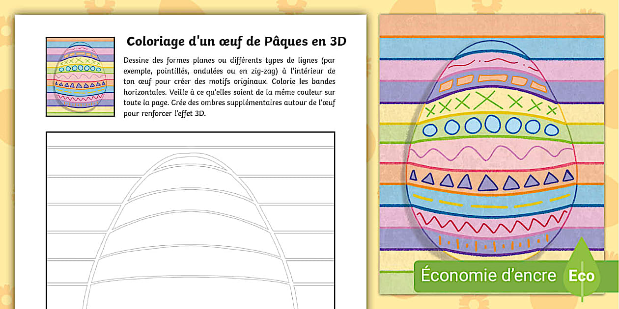 Coloriage de Pâques en 3D (Teacher-Made) - Twinkl