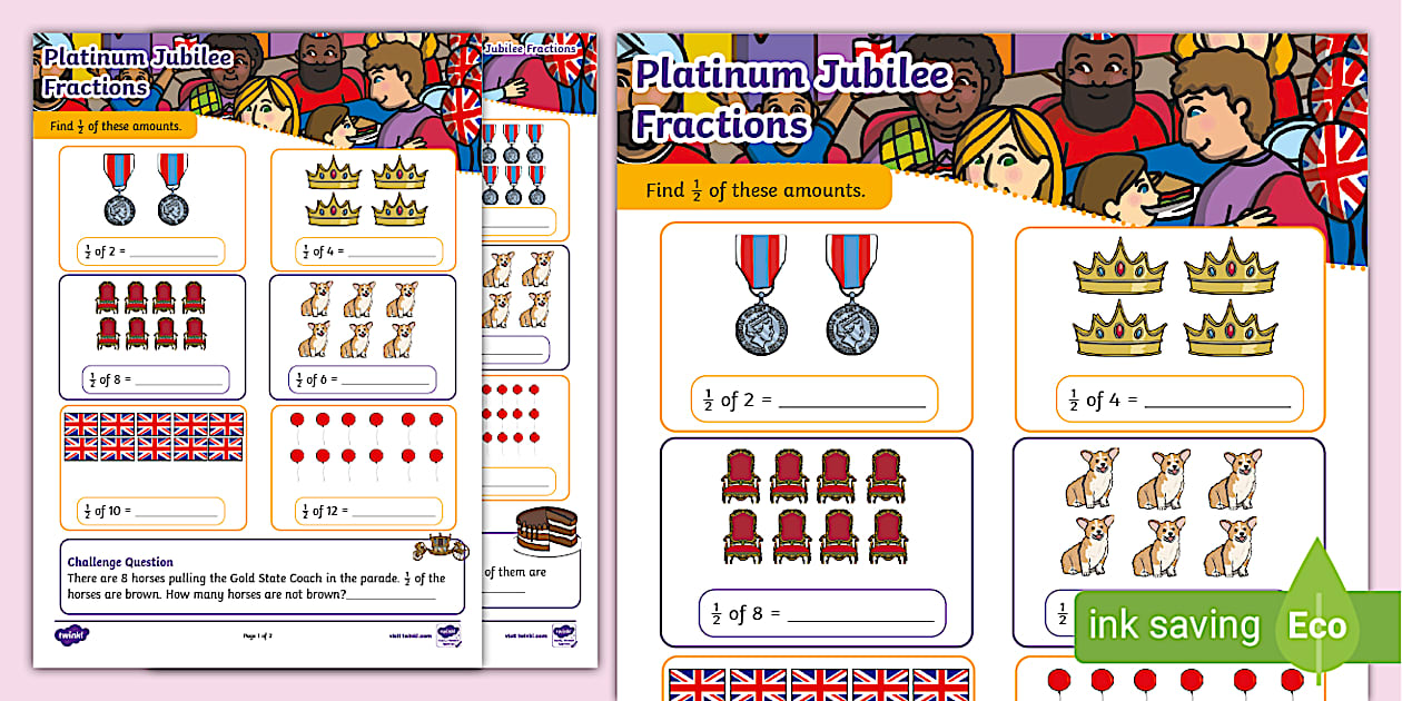 Editable Platinum Jubilee Fractions of Amounts Activity Sheet