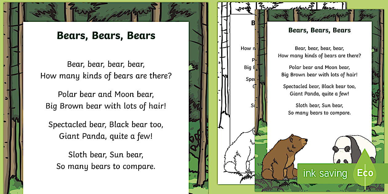 Bears, Bears, Bears Rhyme (teacher made) - Twinkl