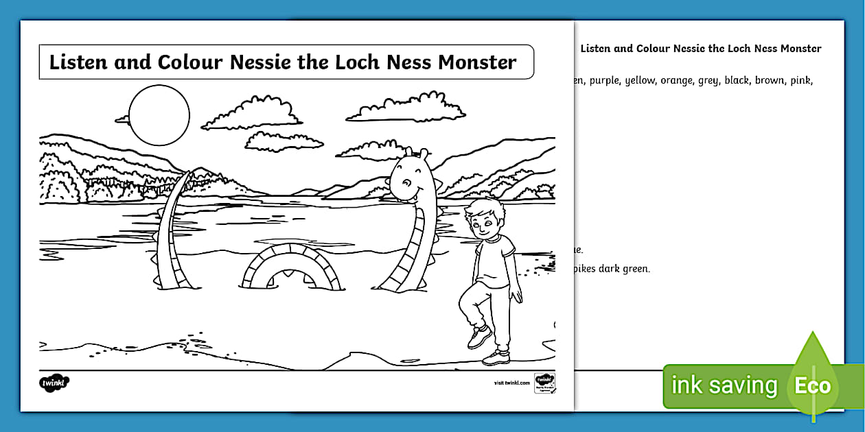 Listen and Colour Nessie the Loch Ness Monster - Twinkl