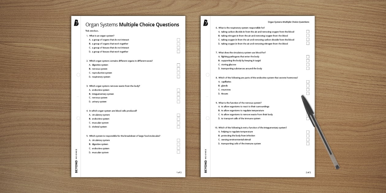 Organ Systems Multiple Choice Questions Beyond Science