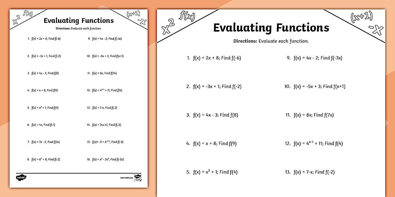 Algebra I Evaluating Functions Practice (Teacher-Made)